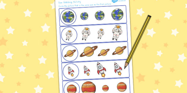Space Themed Size Matching Worksheet (teacher made)