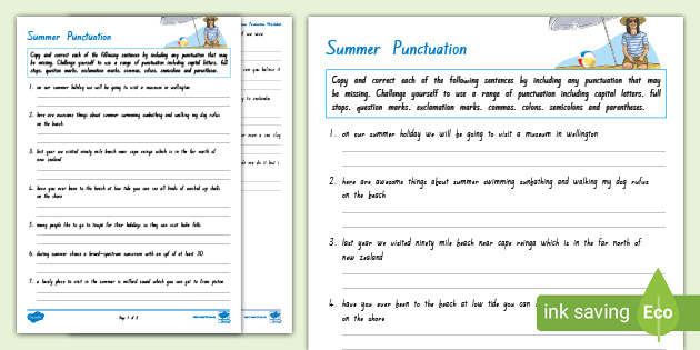 Summer Punctuation Activity (teacher made)