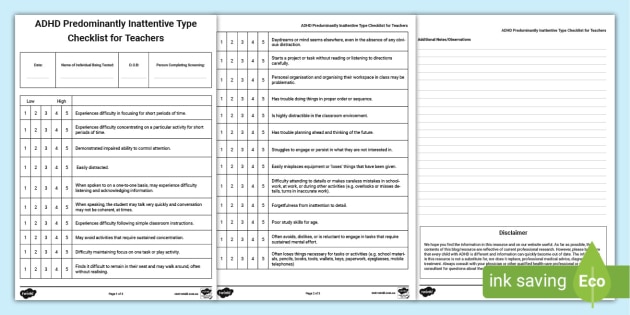 ADHD Checklist Predominantly Inattentive Type For Teachers adhd-checklist-predominantly-inattentive-type-for-teachers