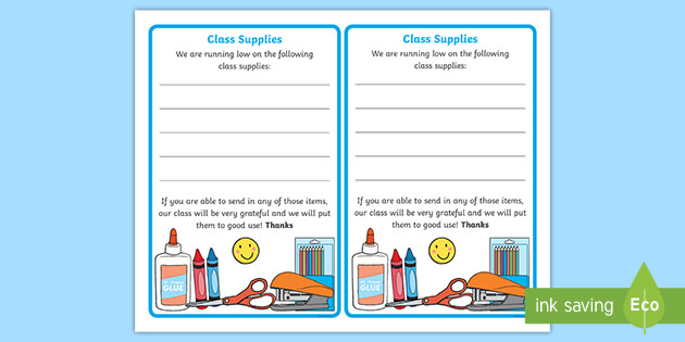 Class Supplies Editable Notes (teacher made)