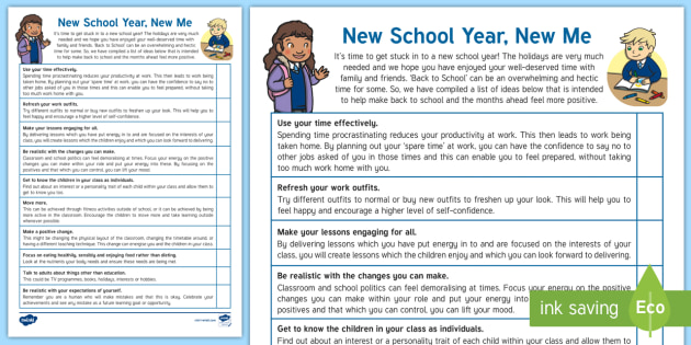 New School Year, New Me Worksheet