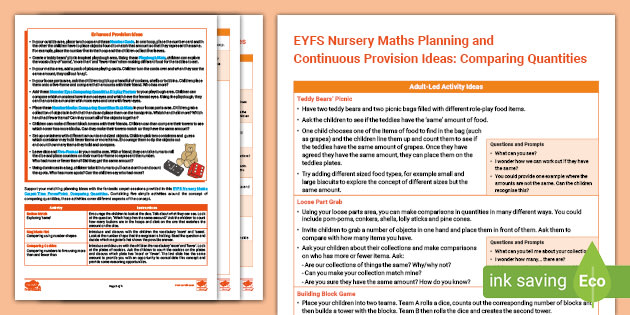Nursery Maths Planning Ideas: Comparing Quantities
