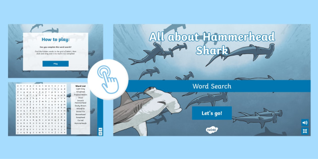 All about Hammerhead Shark Word Search (teacher made)