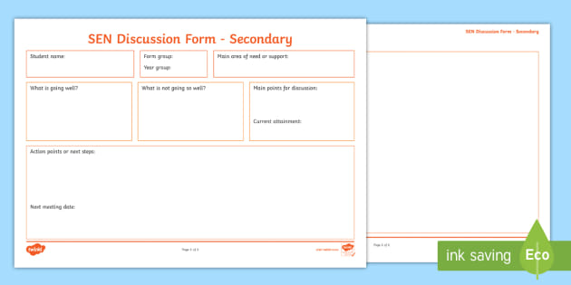 SEN Secondary Meeting Discussion Form (teacher made)