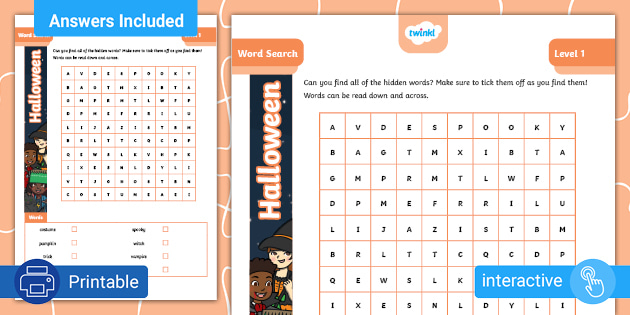 Halloween Word Search - Level 1 - Twinkl - Kids Puzzles