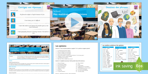 Cover Lesson: School Subjects and Opinions Lesson Pack French