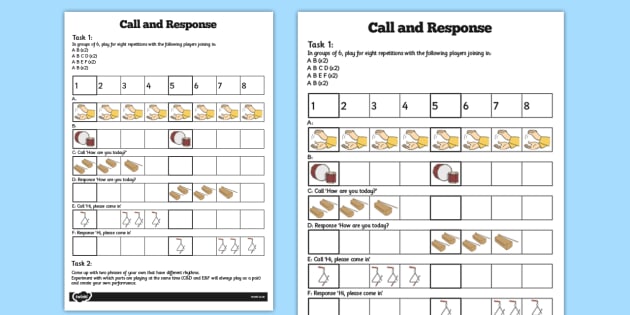 Call and Response Rhythm Worksheet - activities, sheets, worksheet