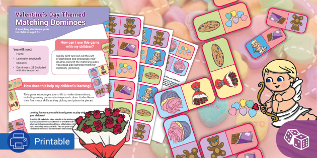 Valentine Gifts Matching Dominoes Game - Valentine's Day Quick Games for