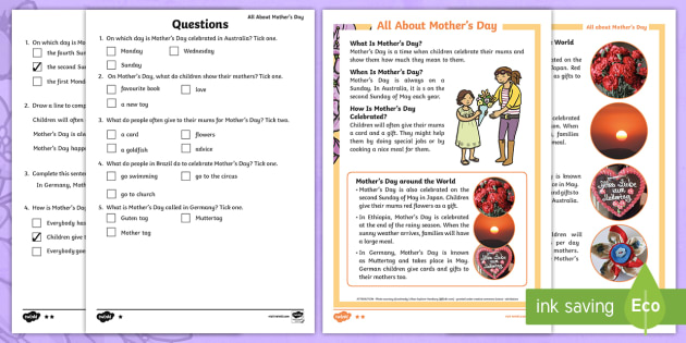 Mother's Day F-2 Differentiated Reading Comprehension Activity