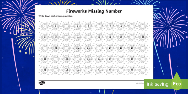 Fireworks Missing Number Worksheet (teacher made)