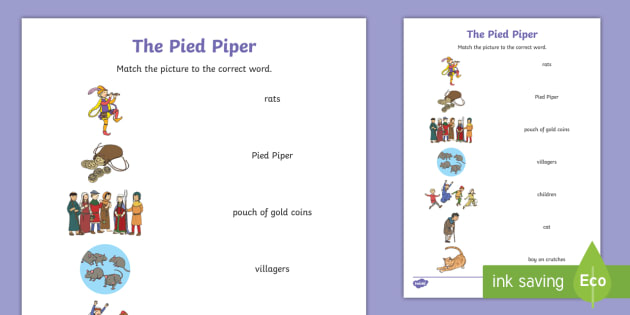 The Pied Piper Word and Picture Match (teacher made)