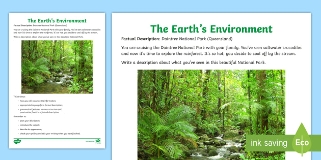 The Earth's Environment - Factual Description National Parks Set 3 Writing