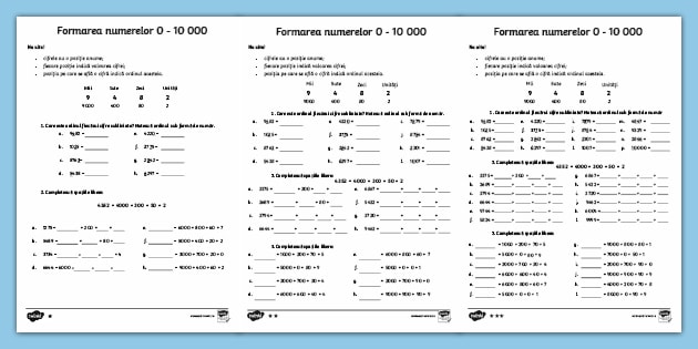 Ordinul cifrelor din numerele 0 - 10 000 – Fișă de lucru