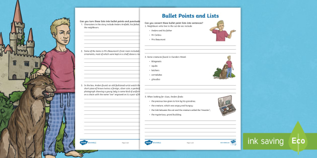 KS2 Fantasy Story Bullet Points and Lists Worksheet