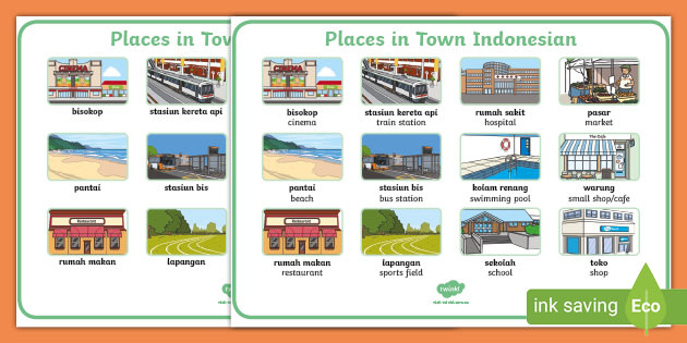 Places in Town Word Mat Indonesian