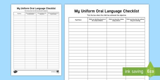 My Uniform Oral Language Checklist