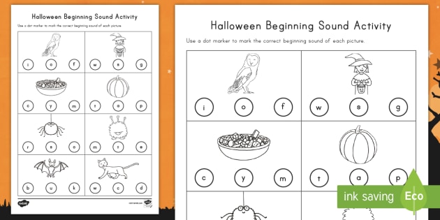 Halloween Beginning Sounds Worksheet / Activity Sheet