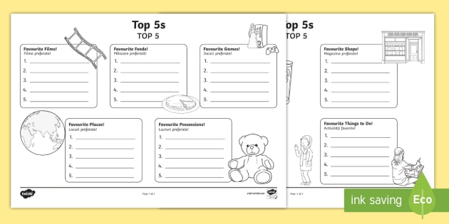 Top 5s Ranking Favourites Worksheet / Activity Sheet