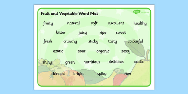 Fruit and Vegetable Descriptive Word Mat - fruit, vegetable, word mat