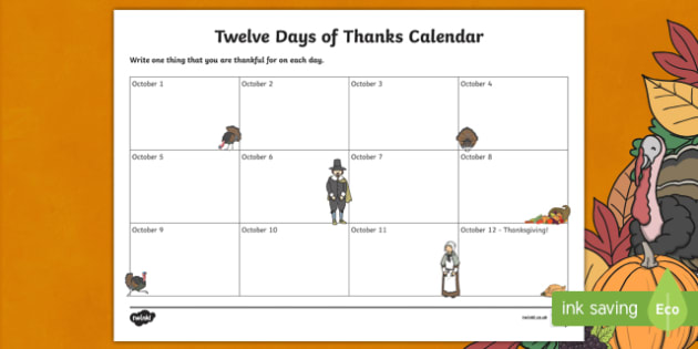 Twelve Days of Thanks Calendar Activity (teacher made)