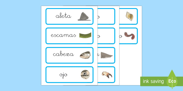 Bajo el mar Tarjetas de vocabulario-Spanish (teacher made)