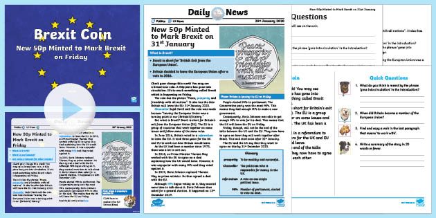 UKS2 Brexit Day 50 Pence Coin Minted Daily News Resource Pack