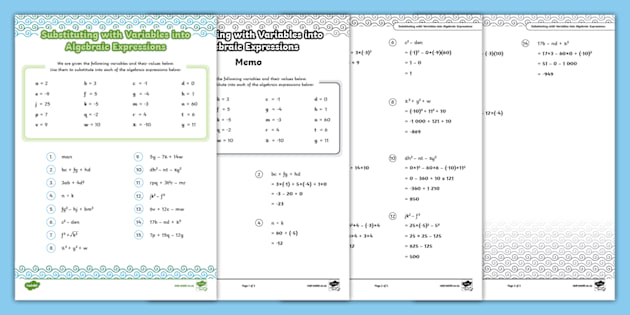 Variable Substitution Worksheet Fillable Online Equations Replacement