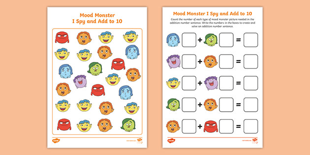 👉 Mood Monsters I Spy and Add to 10 Activity
