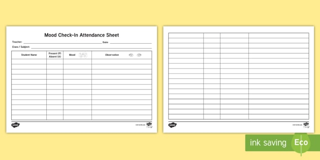 Morning Mood Check-In Attendance Sheet
