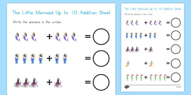 The Little Mermaid Up to 10 Addition Sheet (teacher made)