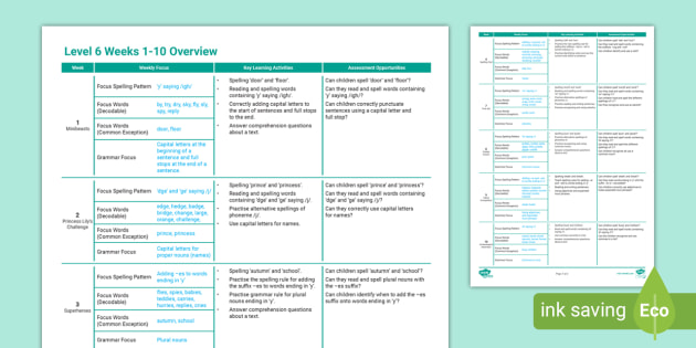 Level 6 Weeks 1-10 Overview Plan (teacher made)