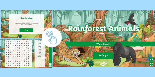 Rainforest Animals Interactive Word Search (teacher made)