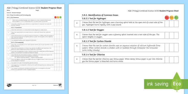 AQA Chemistry (Trilogy) Unit 8 Chemical Analysis Student Progress Sheets