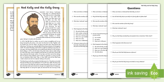 Ned Kelly Differentiated Reading Comprehension Activity