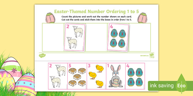 👉 Easter-Themed Cut and Stick Number Ordering 1-5 Activity