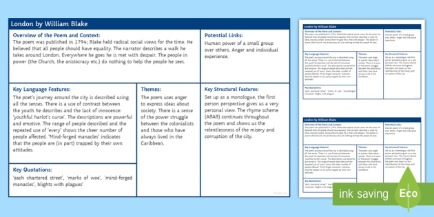 'London' Revision Sheet