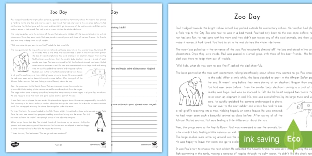 Zoo Day Point of View Read and Respond Activity