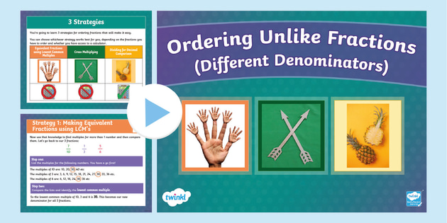 Ordering Unlike Fractions (Different Denominators) Powerpoint - Stage 7 & 8