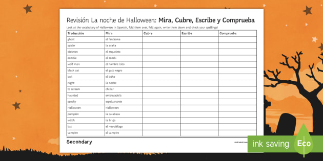 Halloween: Look Cover Write and Check Worksheet / Worksheet Spanish