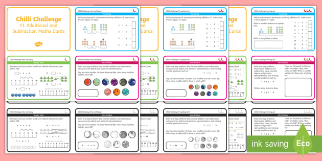 Chilli Challenge Year 1 Addition and Subtraction Maths Cards
