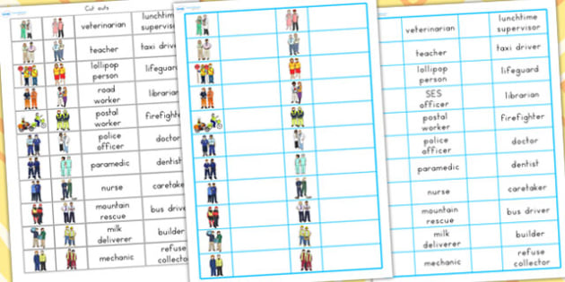 People Who Help Us Cut and Paste Matching Activity