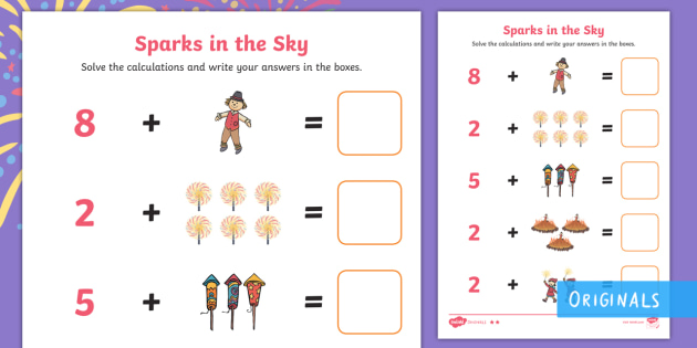 Sparks in the Sky Up to 10 Addition Sheet