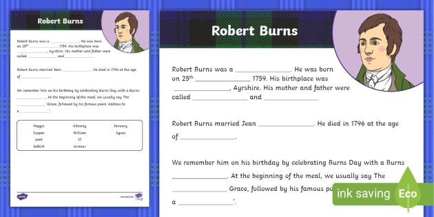 Robert Burns Missing Words Activity - Burns Night for Kids