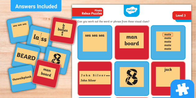 Pirate Themed Fun Rebus Puzzle Cards - Twinkl - Kids Puzzle