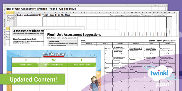 French: On the Move Year 4 Unit Assessment Pack