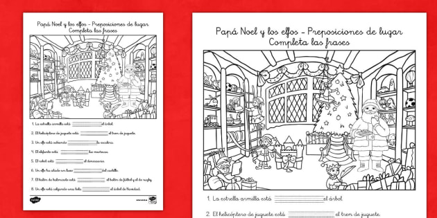 Ficha de actividad: Papá Noel y los elfos - Preposiciones de lugar