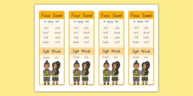 NZ Phonics: Level 5: 'ie' Saying /ee/ Spelling Bookmarks