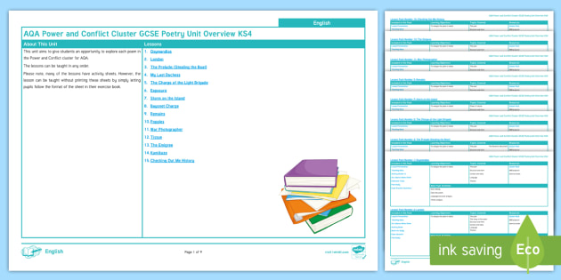 FREE! - GCSE AQA Power and Conflict GCSE Poetry Unit Overview