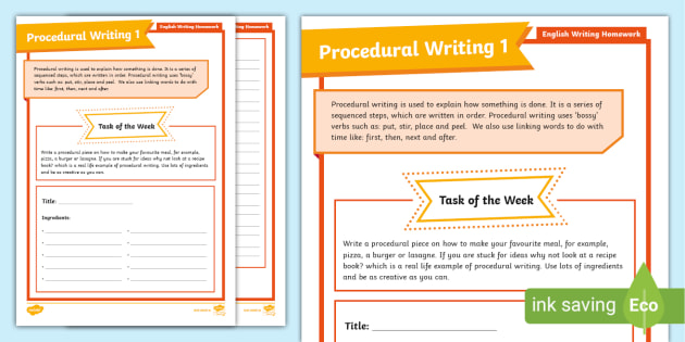 Writing Homework Procedural 1 3rd/4th Class (teacher made)