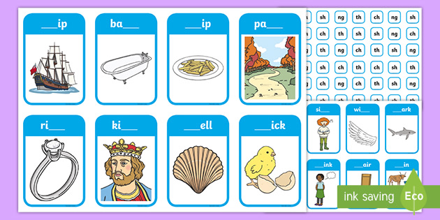 Phase Three Digraphs 'ch', 'sh', 'th' and 'ng' Peg Matching Game